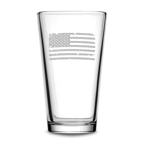 Horizontal Distressed American Flag Pint Glass, 16oz, Laser Etched or ...