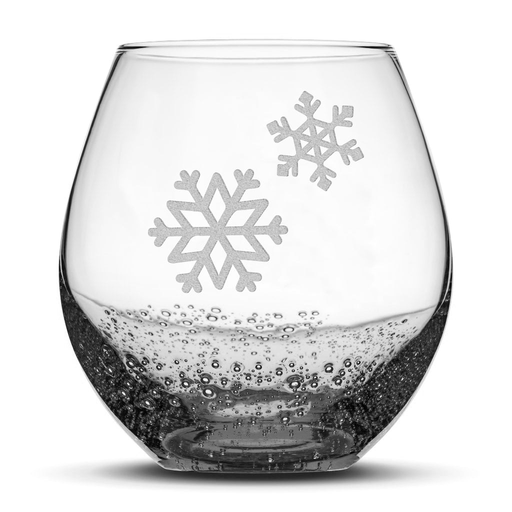 Bubble Wine Glass, Double Snowflakes, Laser Etched or Hand Etched, 18o ...
