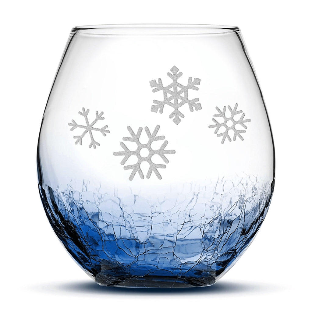 Crackle Wine Glass, 4 Snowflakes, Laser Etched or Hand Etched, 18oz ...