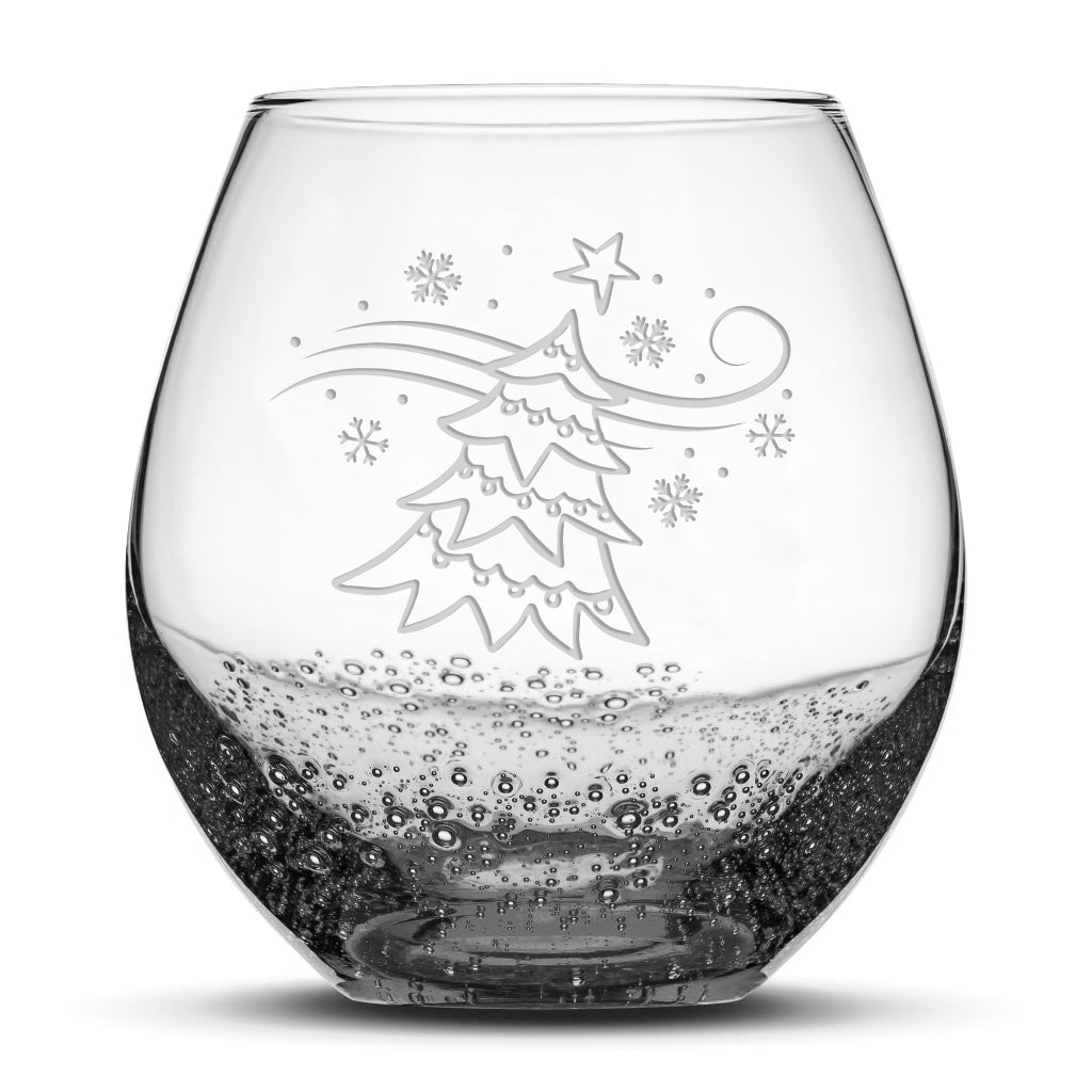 Bubble Wine Glass, Windy Christmas Tree, Laser Etched or Hand Etched ...